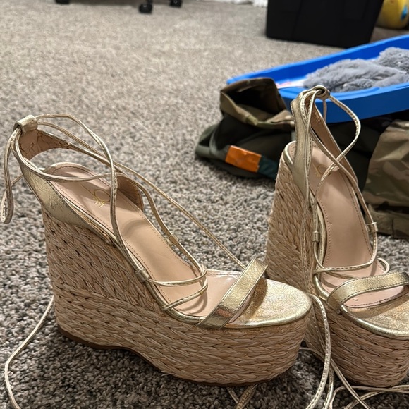 Shoes | Gold Wedge Sandals | Poshmark